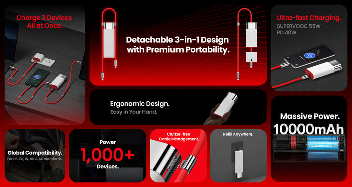 SHARGE Pouch 3 in 1 Power Bank 10,000mAH All-day Capacity with OnePlus